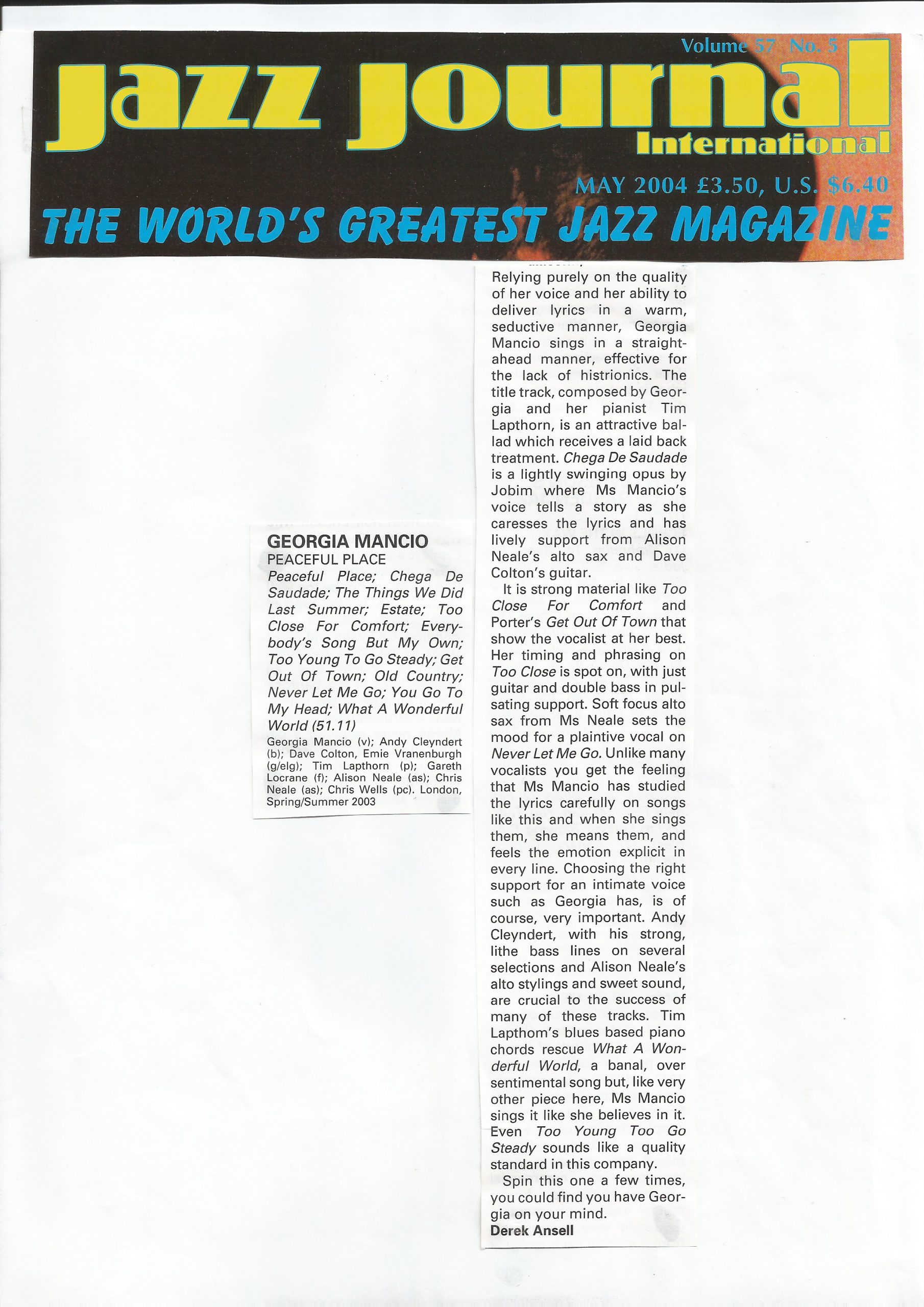 Jazz Journal, Peaceful Place album review | Georgia Mancio