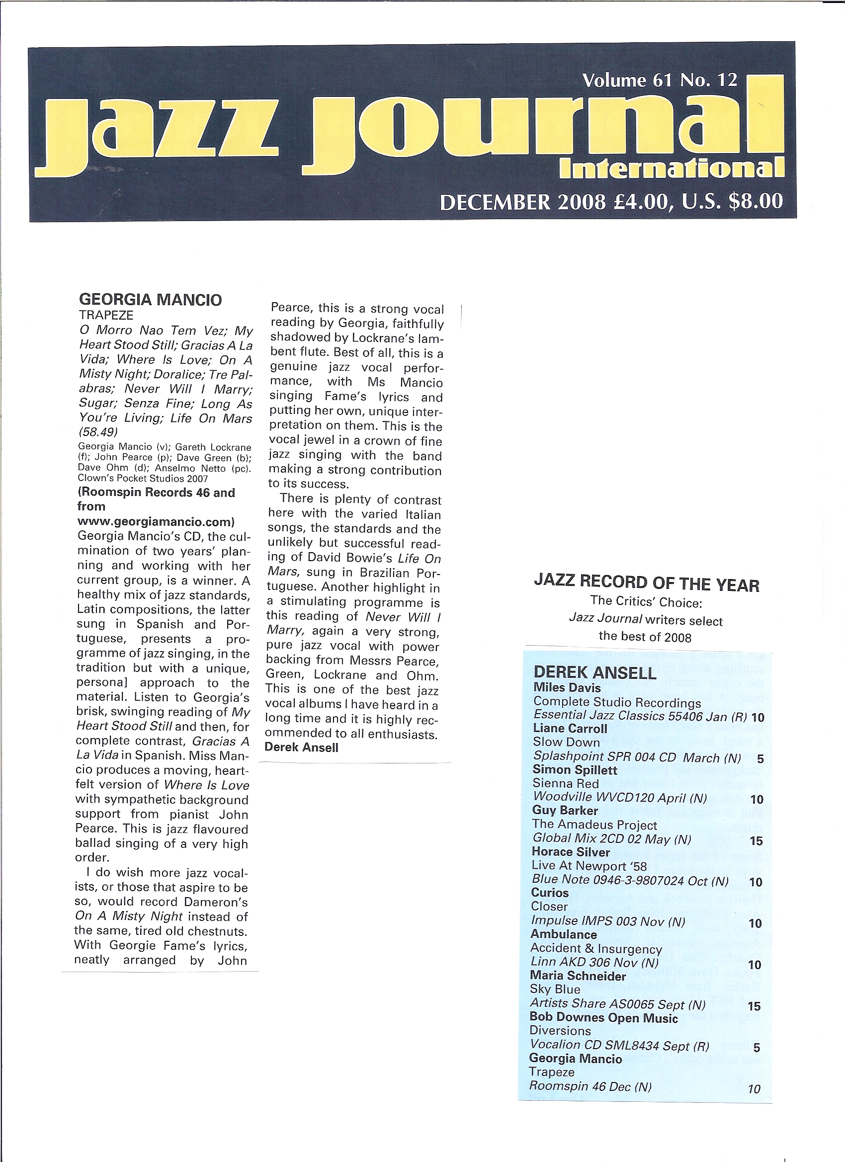 Jazz Journal, Trapeze album review | Georgia Mancio